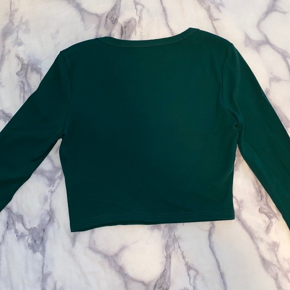 SHEIN | Tops | Shein Basic Dark Green Long Sleeve Crop Top | Poshmark